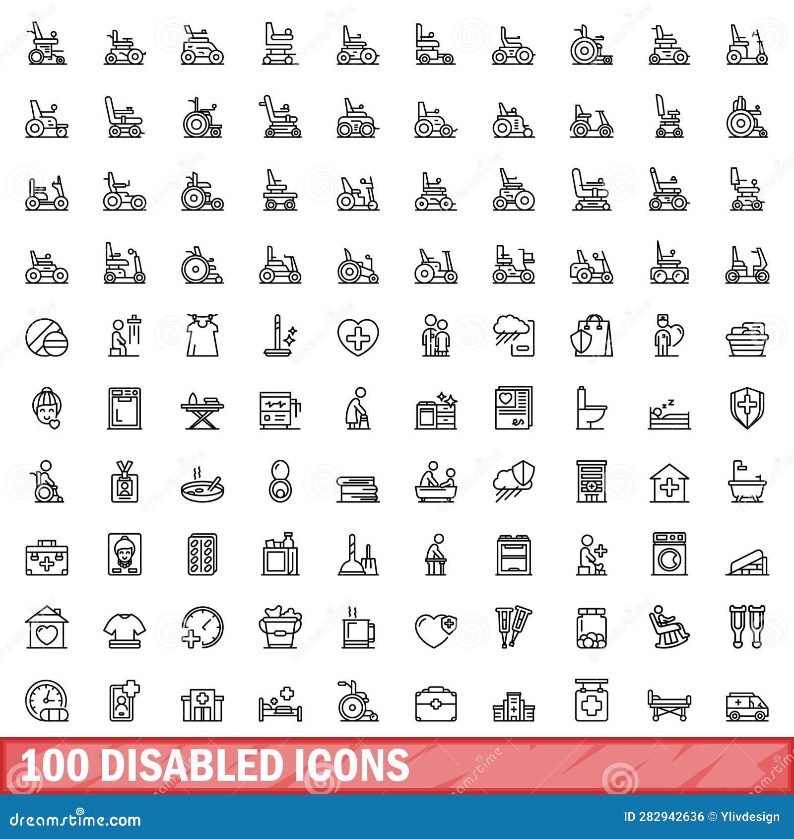 100 Disabled Icons Set, Outline Style Stock Vector - Illustration of ...