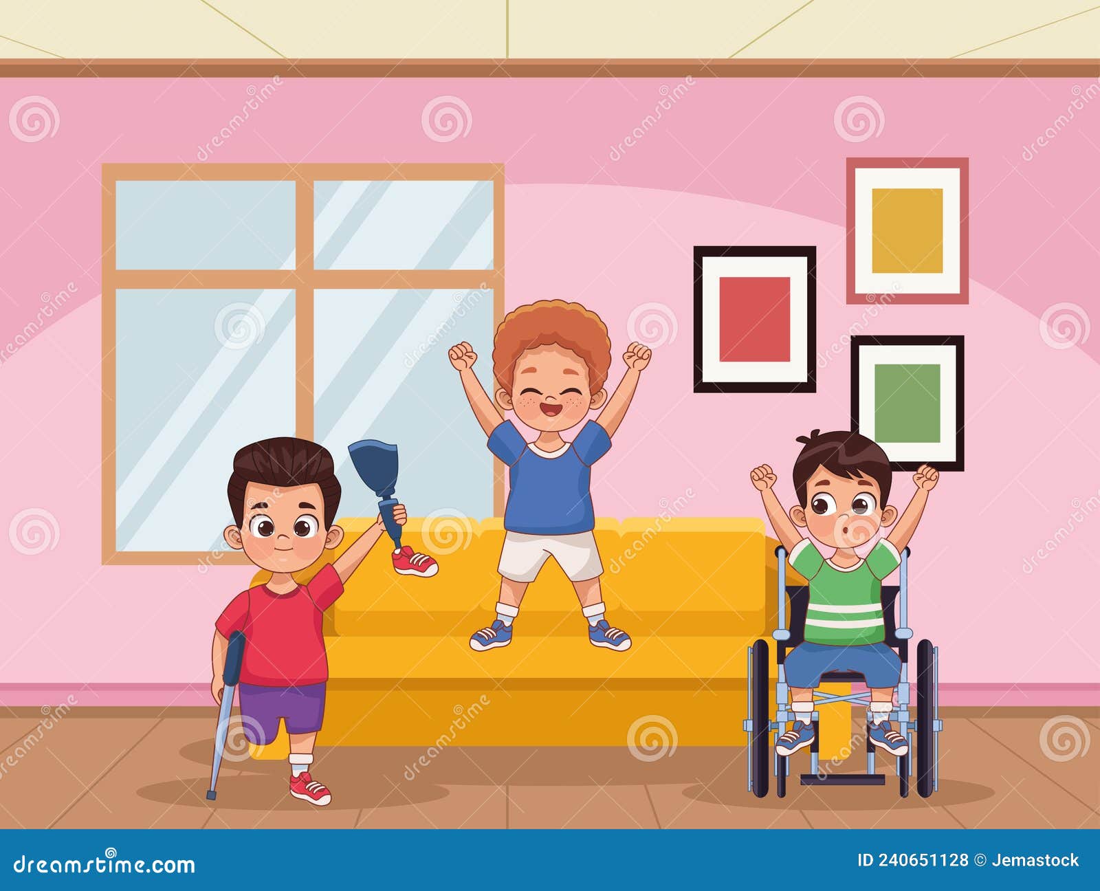 Disabled Kids Cartoon Vector | CartoonDealer.com #91760355