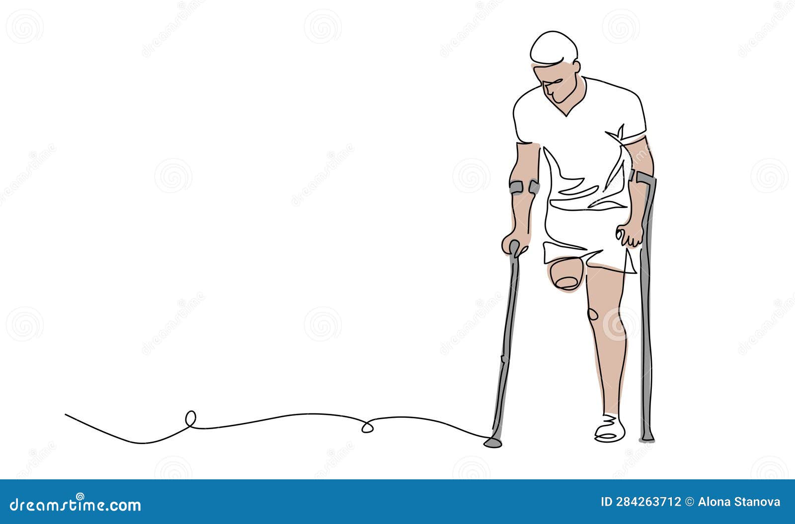 Disabled Man With Amputated Leg, Limb Use Crutches For Support And ...