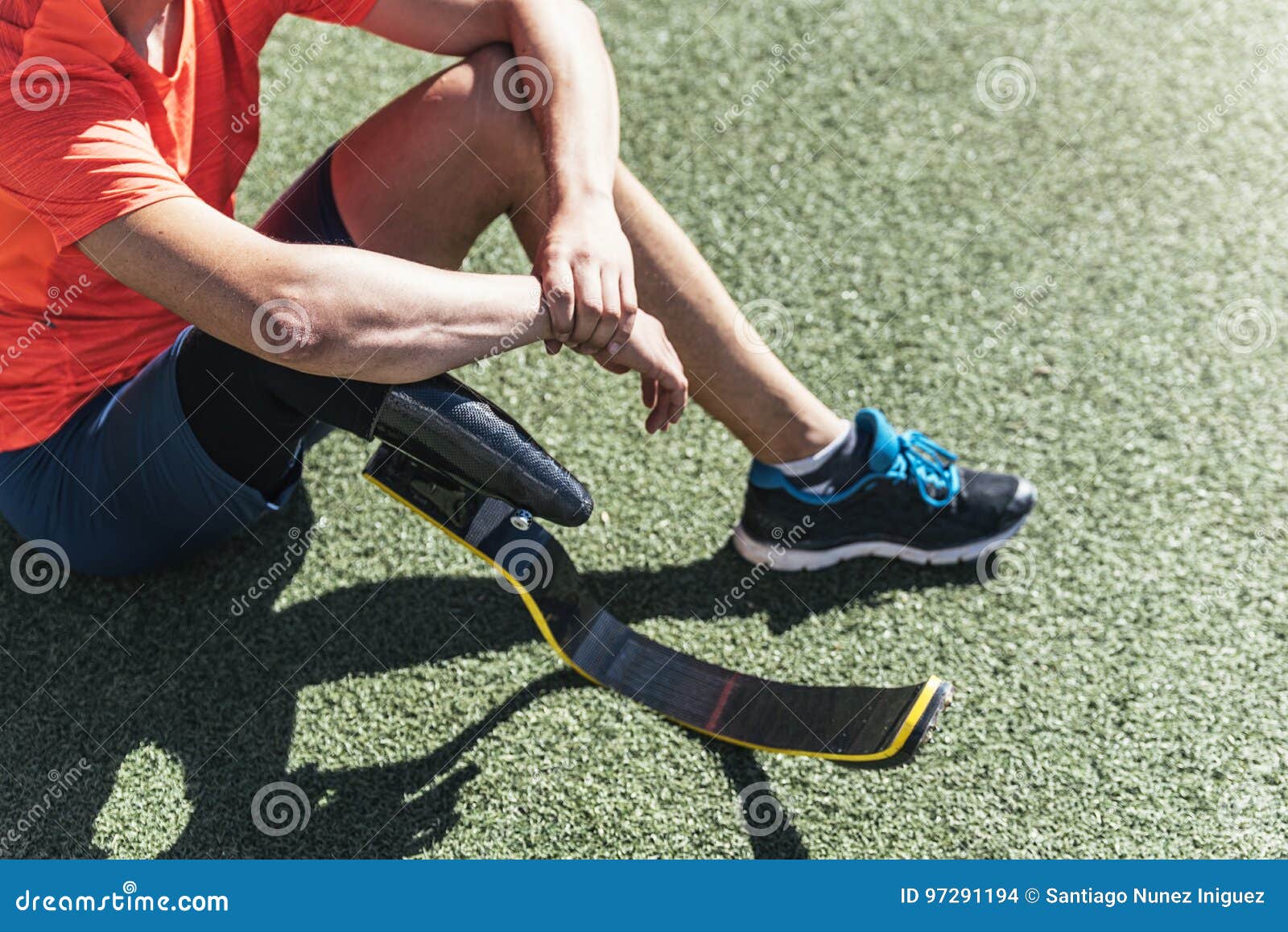 Disabled Man Athlete Taking a Break. Stock Photo - Image of amputation ...