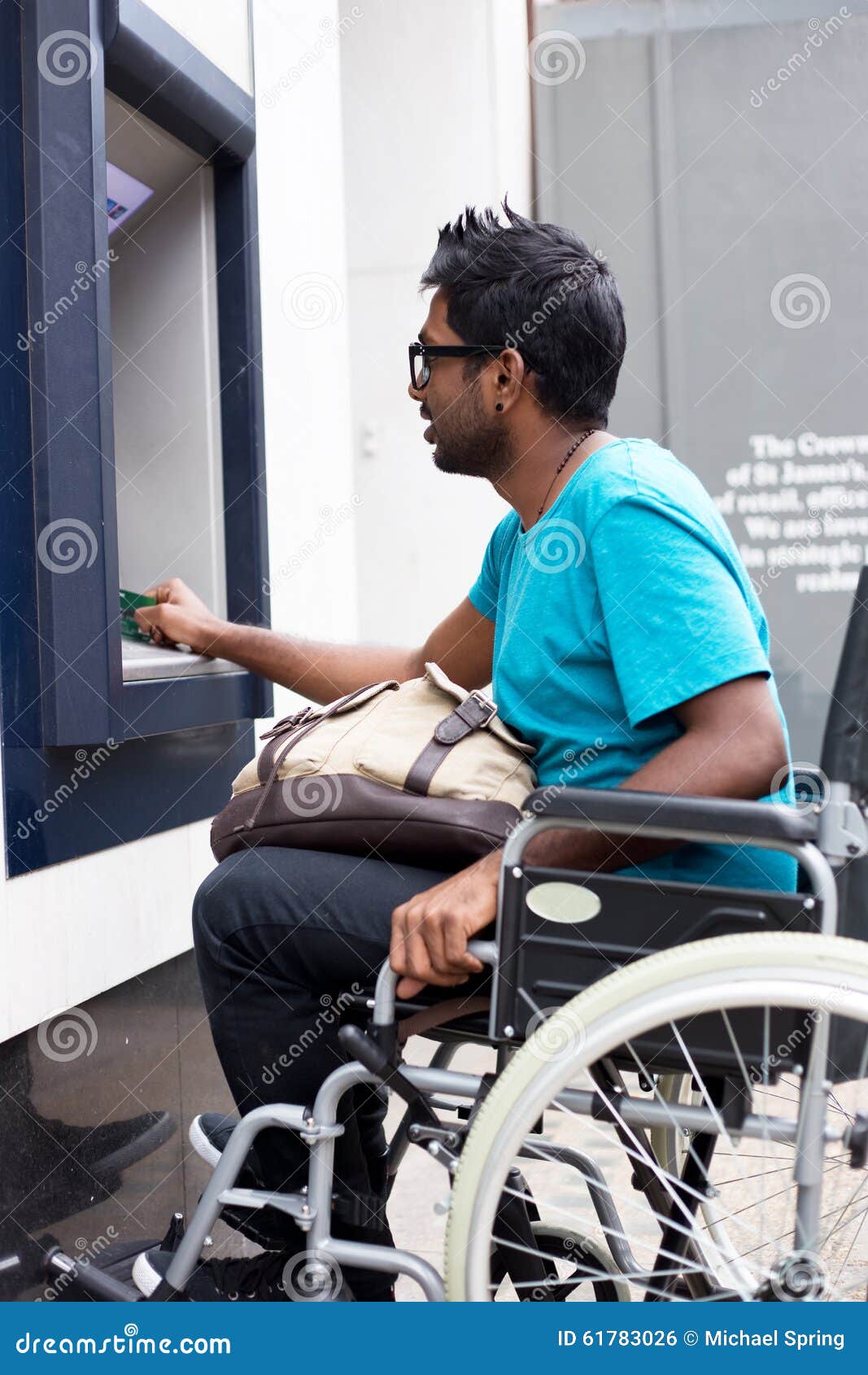Disabled man at atm stock photo. Image of machine, healthcare - 61783026