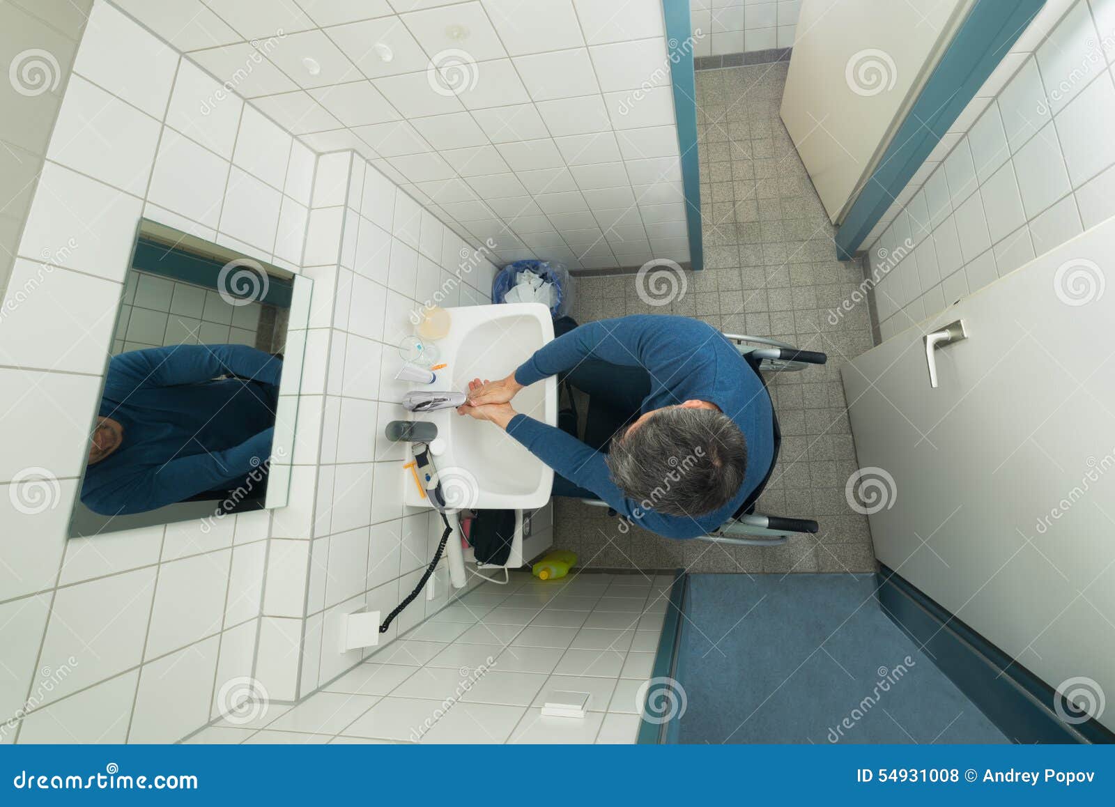 Disabled Man in Bathroom Washing Hands Stock Photo - Image of hygiene ...