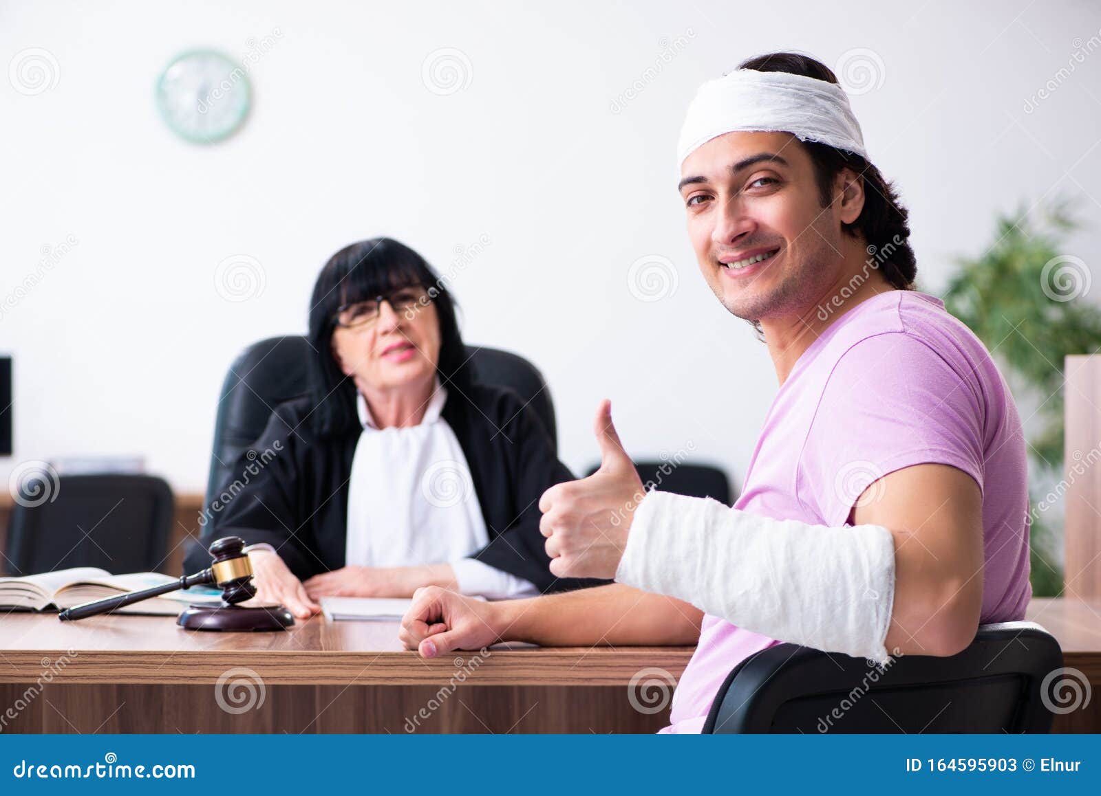 Disabled Man Consulting Judge for Damages Litigation Stock Image ...