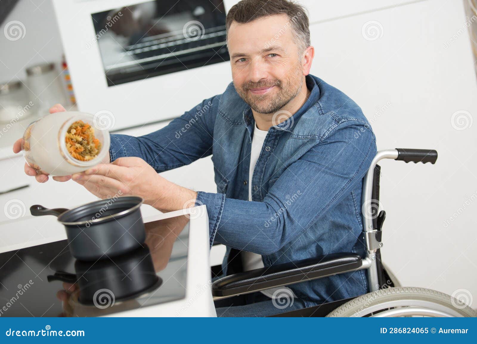 Disabled Man Cooking Pasta at Home Stock Image - Image of handicapped ...