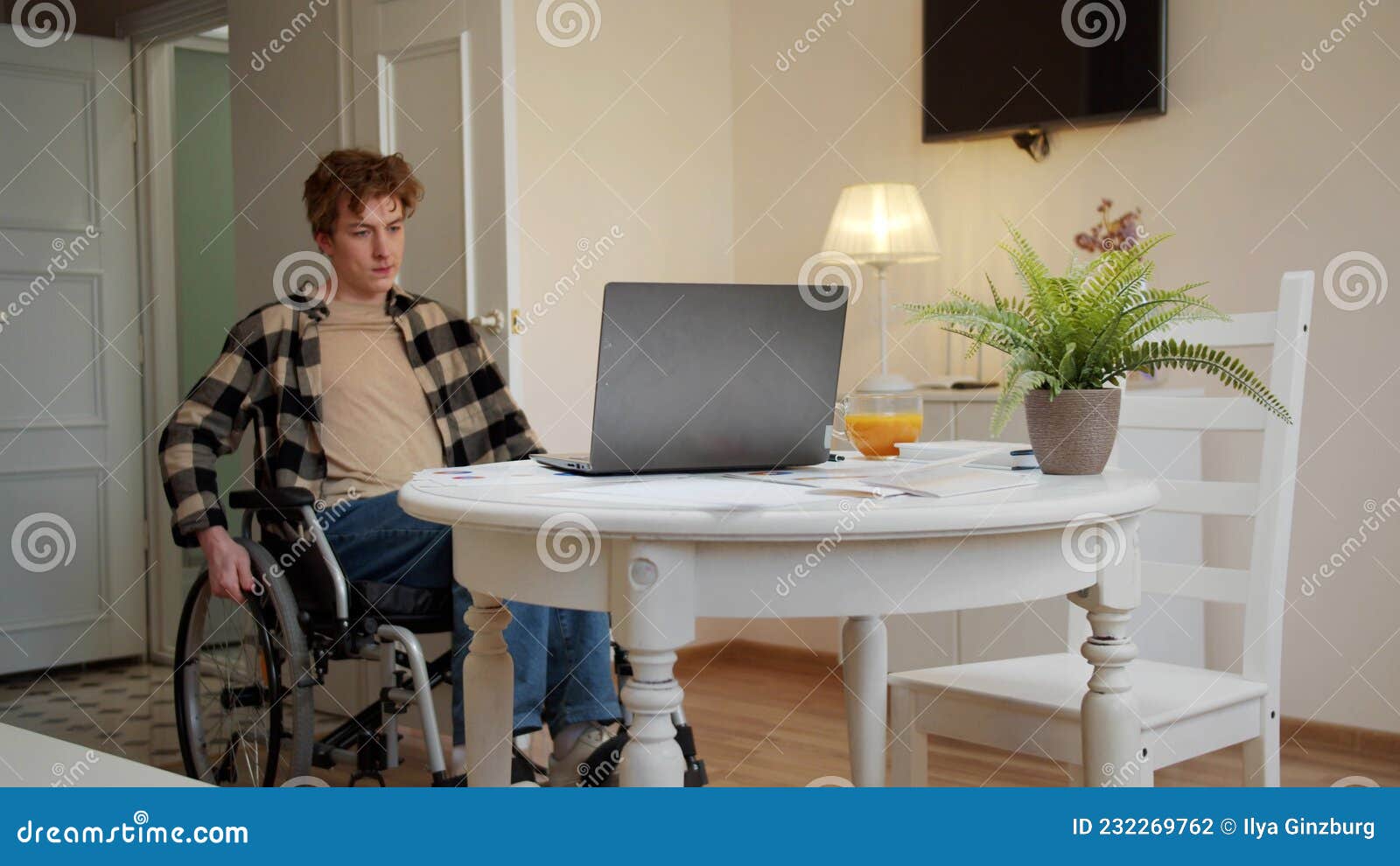 A Disabled Man is Hard Working Stock Photo - Image of screen, searching ...