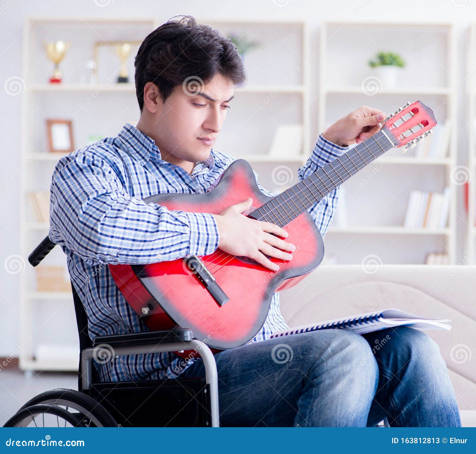 Disabled Man Playing Guitar at Home Stock Image - Image of acoustic ...