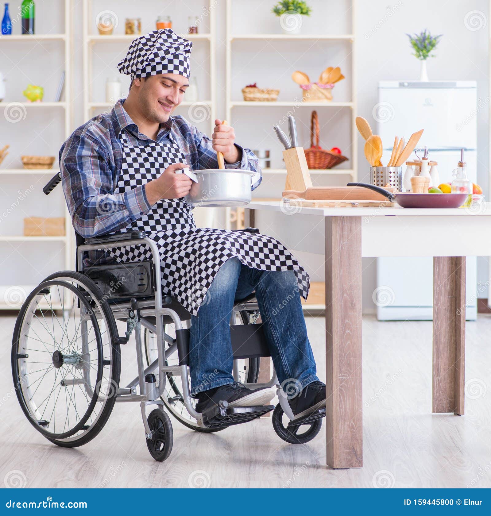 Disabled Man Preparing Soup at Kitchen Stock Photo - Image of kitchen ...