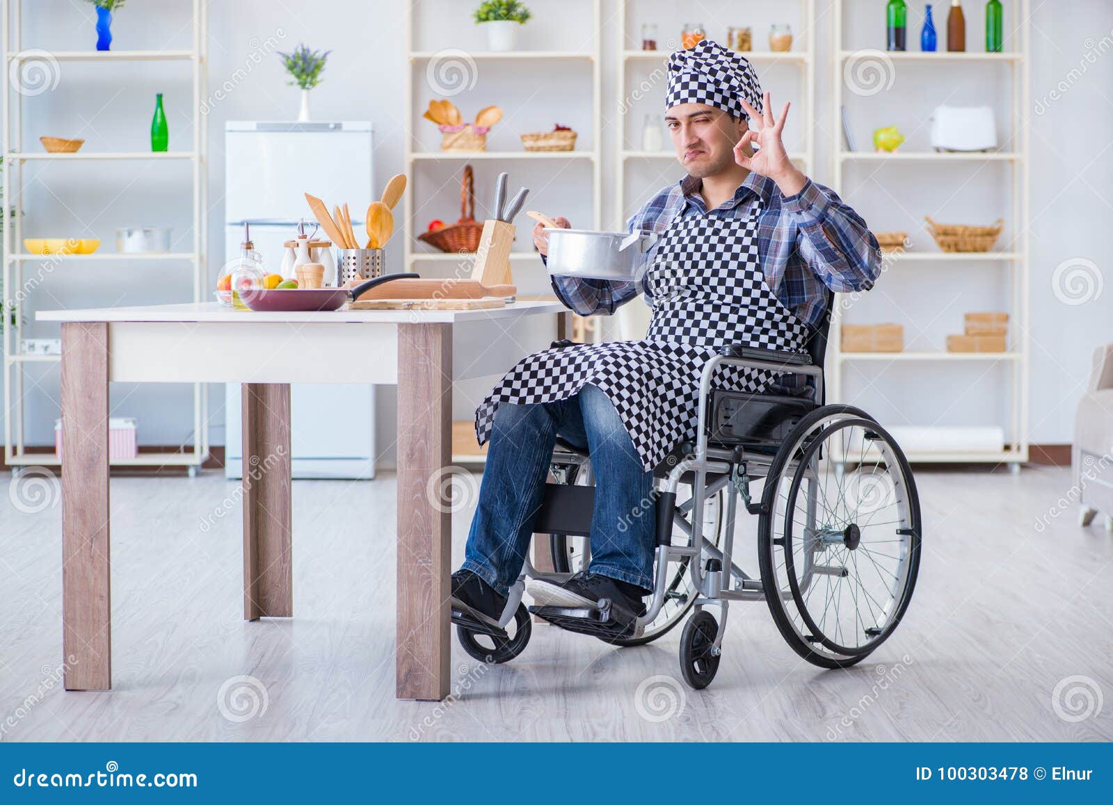 The Disabled Man Preparing Soup at Kitchen Stock Photo - Image of ...