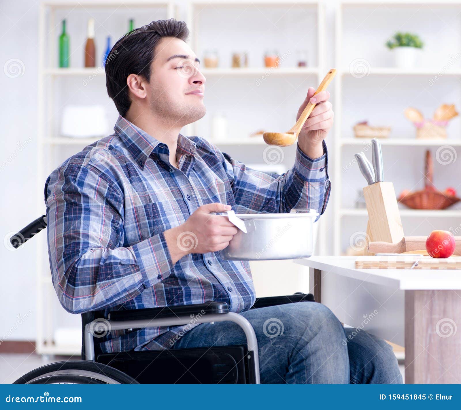 Disabled Man Preparing Soup at Kitchen Stock Image - Image of healthy ...