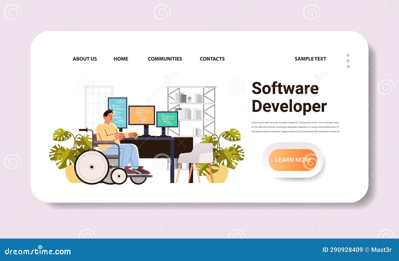Disabled Man Programmer in Wheelchair Sitting at Workplace Software ...