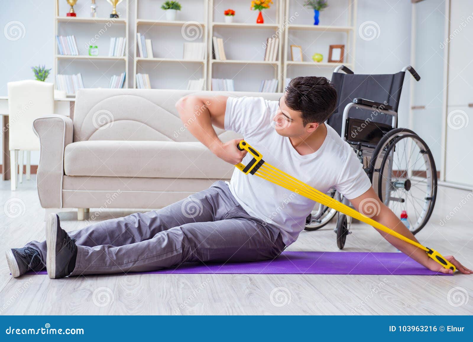 The Disabled Man Recovering from Injury at Home Stock Photo - Image of ...