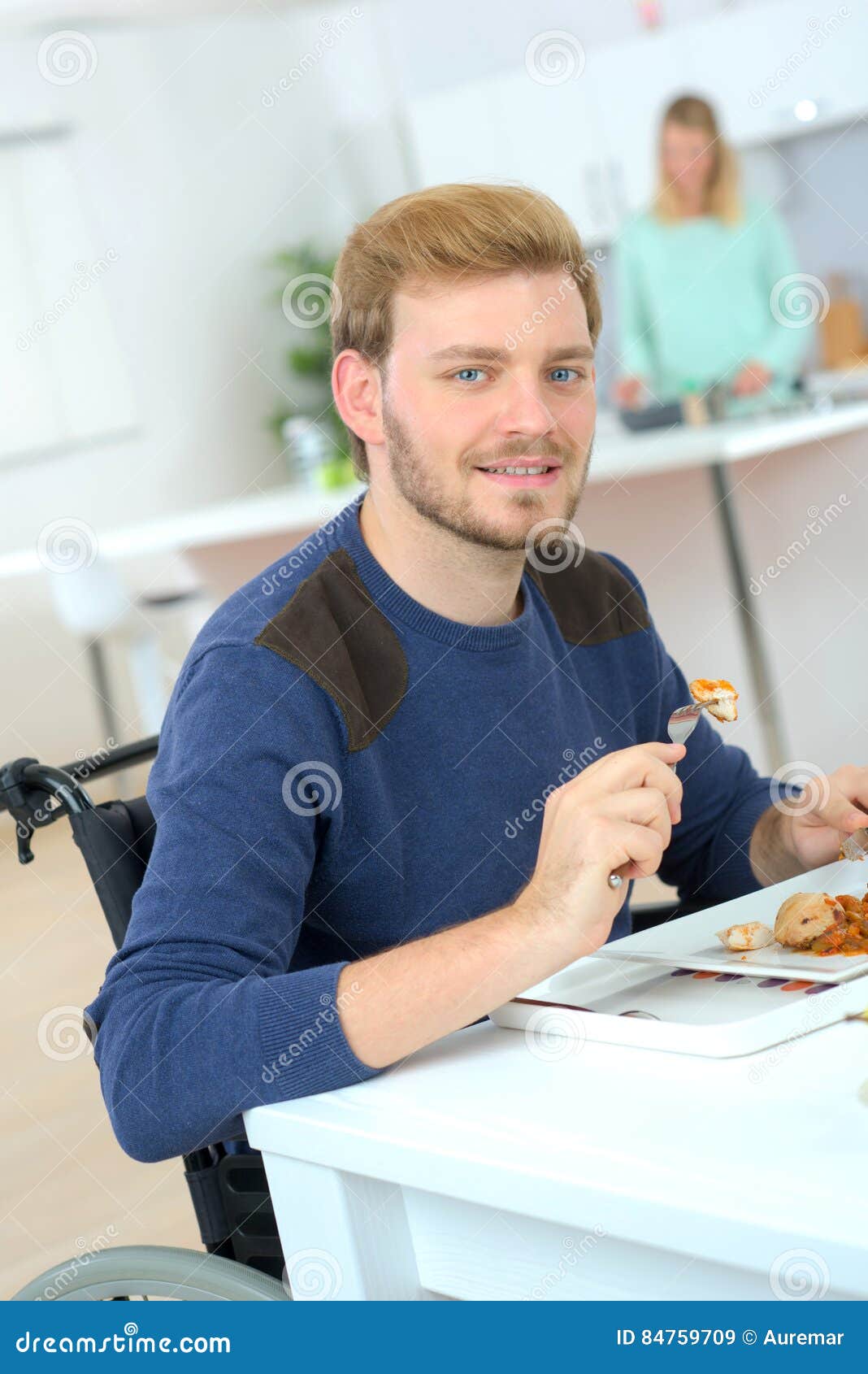Disabled Man Sat at Dining Table Stock Image - Image of menu, person ...