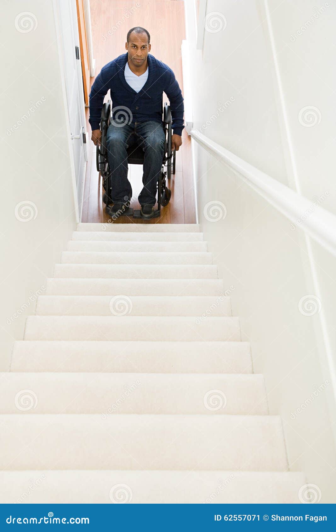 Disabled Man Trapped at Bottom of Stairs Stock Image - Image of indoors ...
