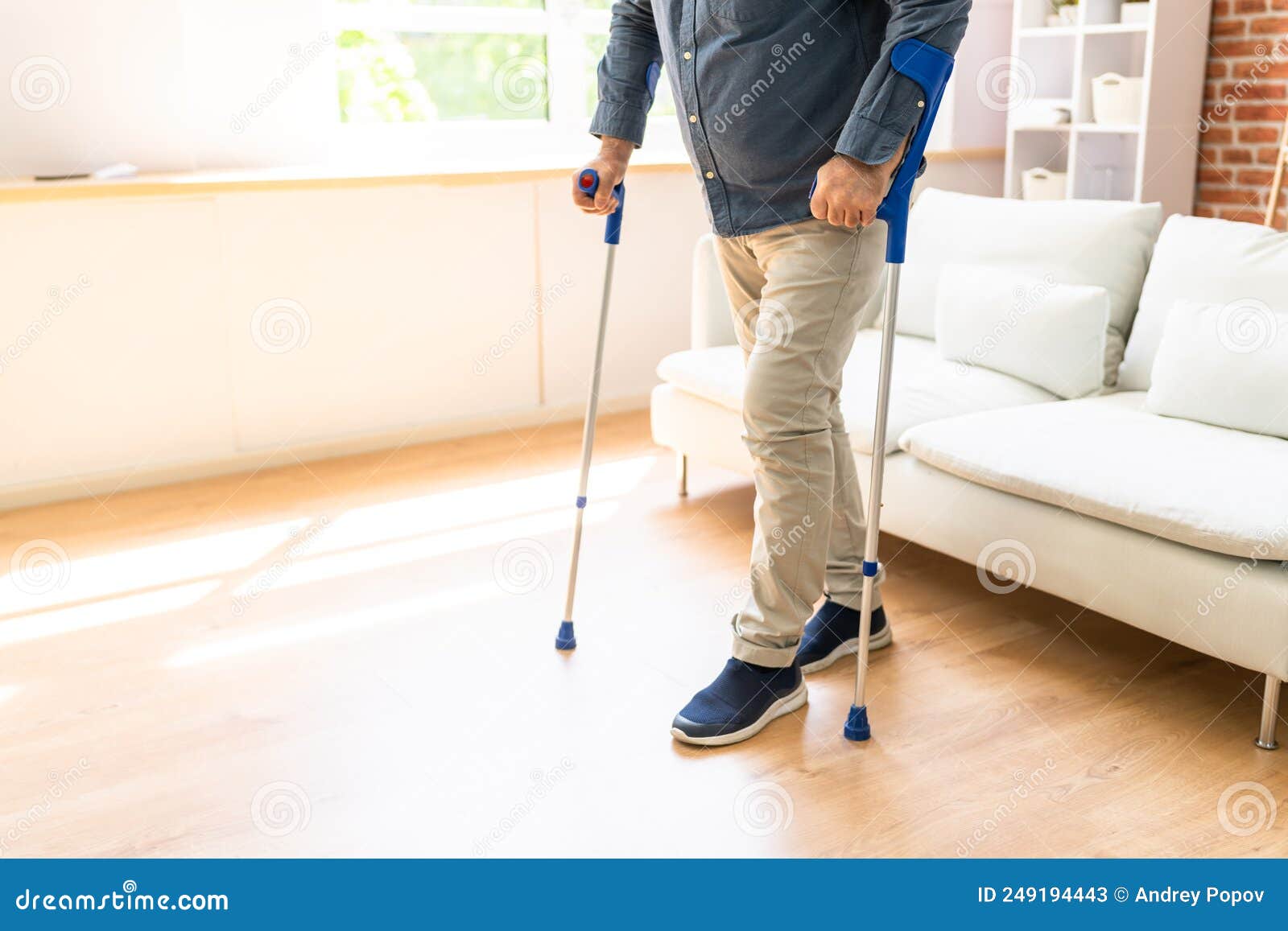 Disabled Man Using Crutches To Walk Stock Image - Image of knee, elder ...