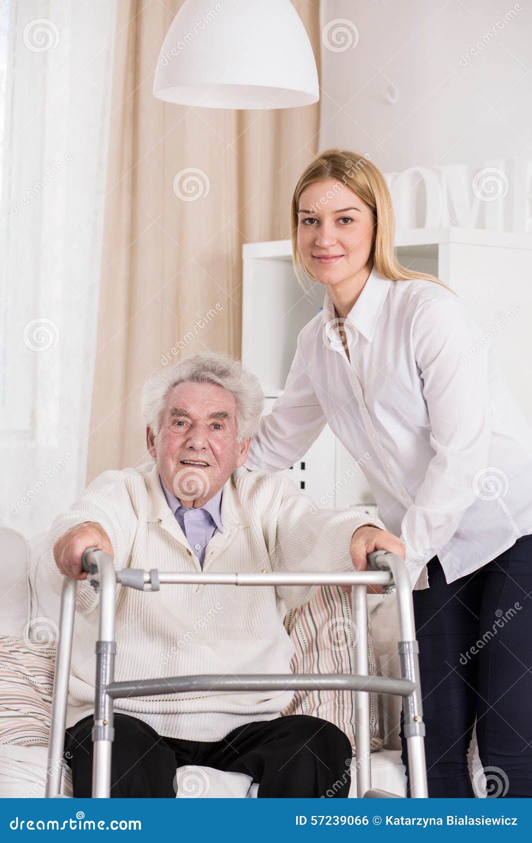 Disabled Man Using Walking Frame Stock Photo - Image of physiotherapist ...