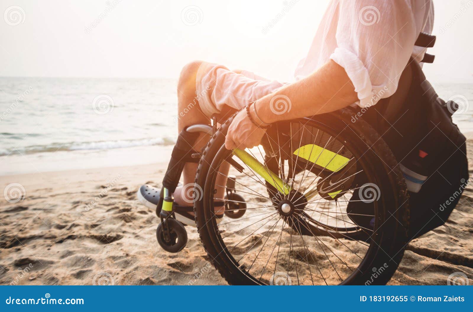 Disabled Man in a Wheelchair on the Beach. Stock Image - Image of ocean ...