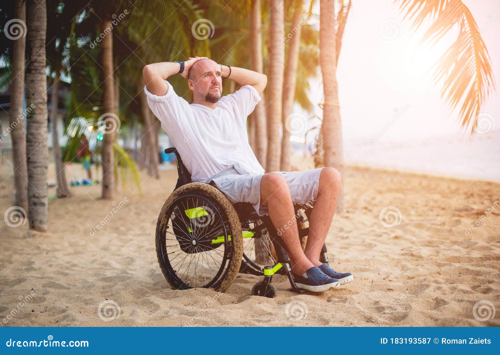Disabled Man in a Wheelchair on the Beach. Stock Image - Image of ocean ...