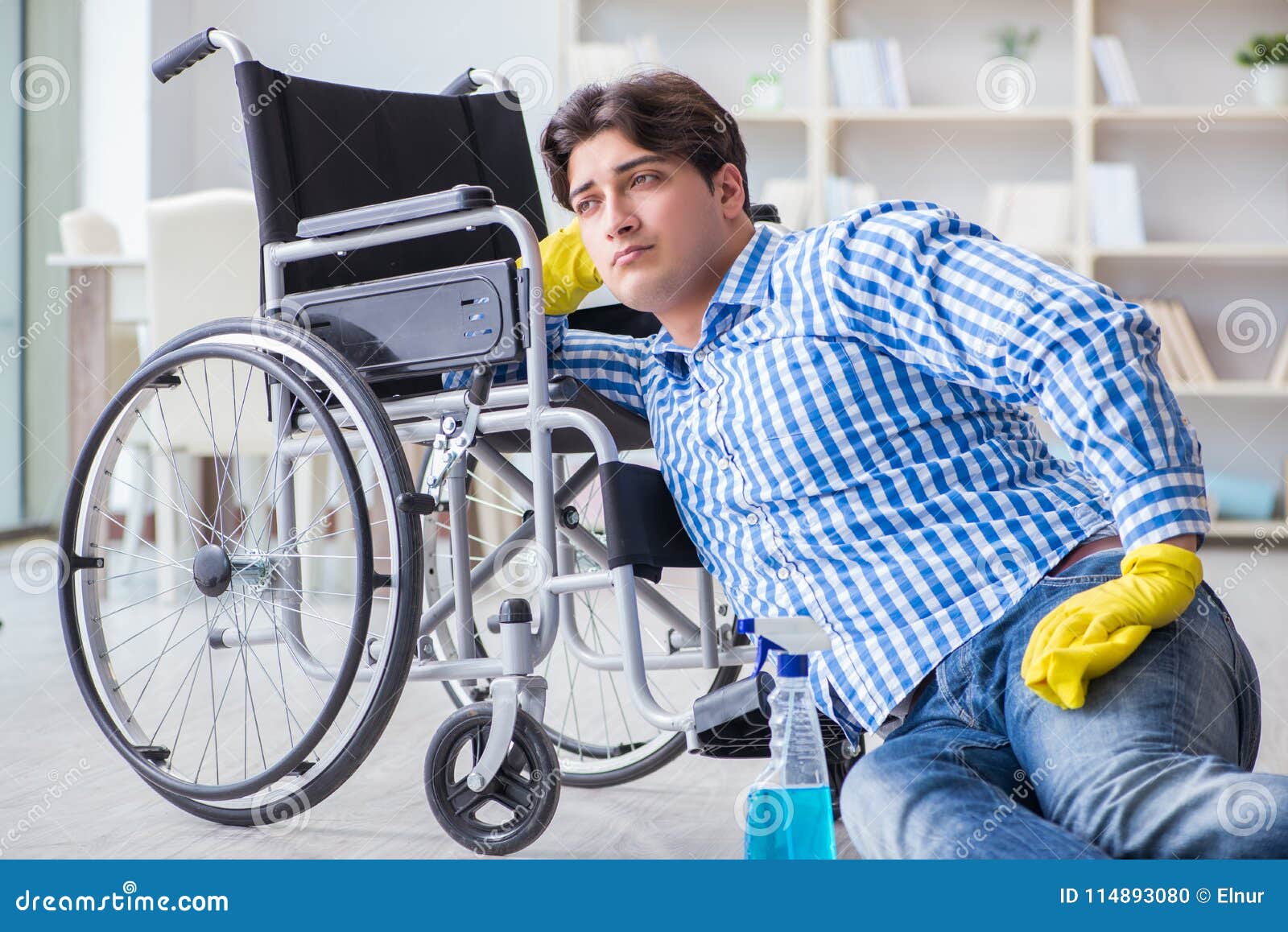The Disabled Man on Wheelchair Cleaning Home Stock Photo - Image of ...