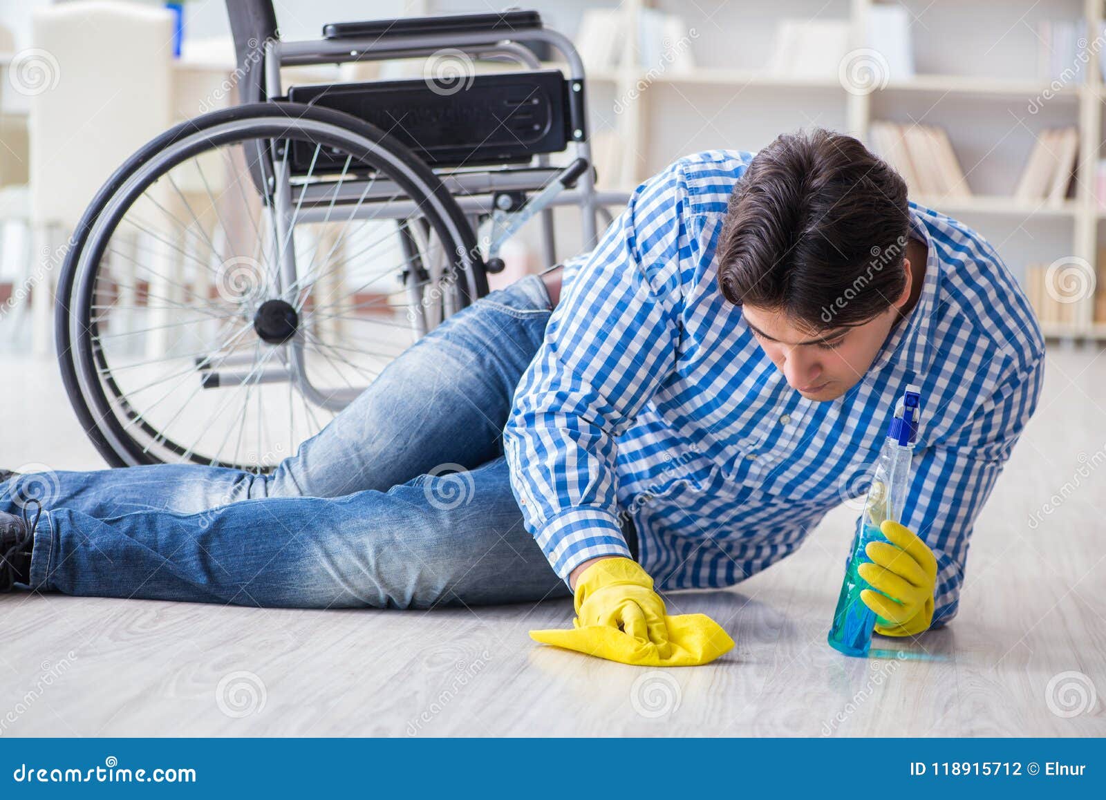 The Disabled Man on Wheelchair Cleaning Home Stock Photo - Image of ...