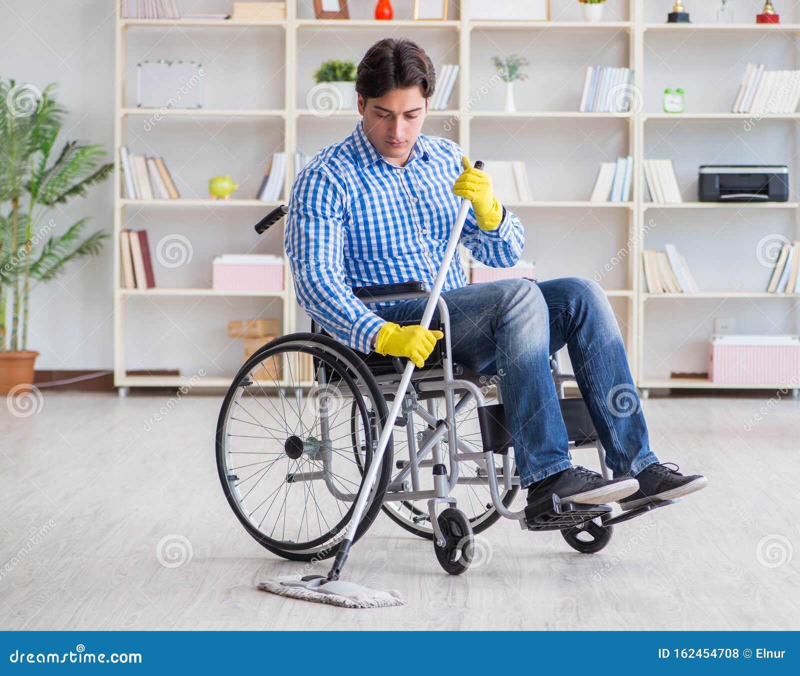 Disabled Man on Wheelchair Cleaning Home Stock Photo - Image of invalid ...
