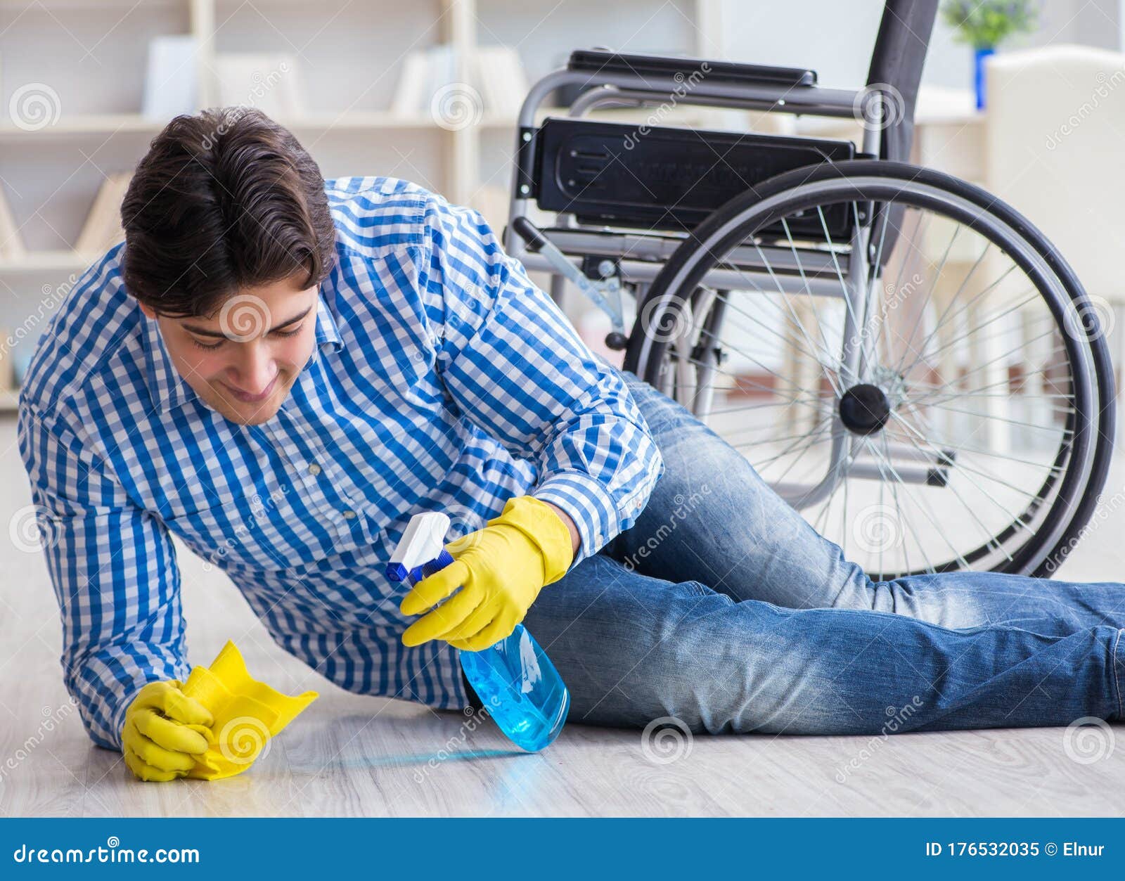 Disabled Man on Wheelchair Cleaning Home Stock Image - Image of ...