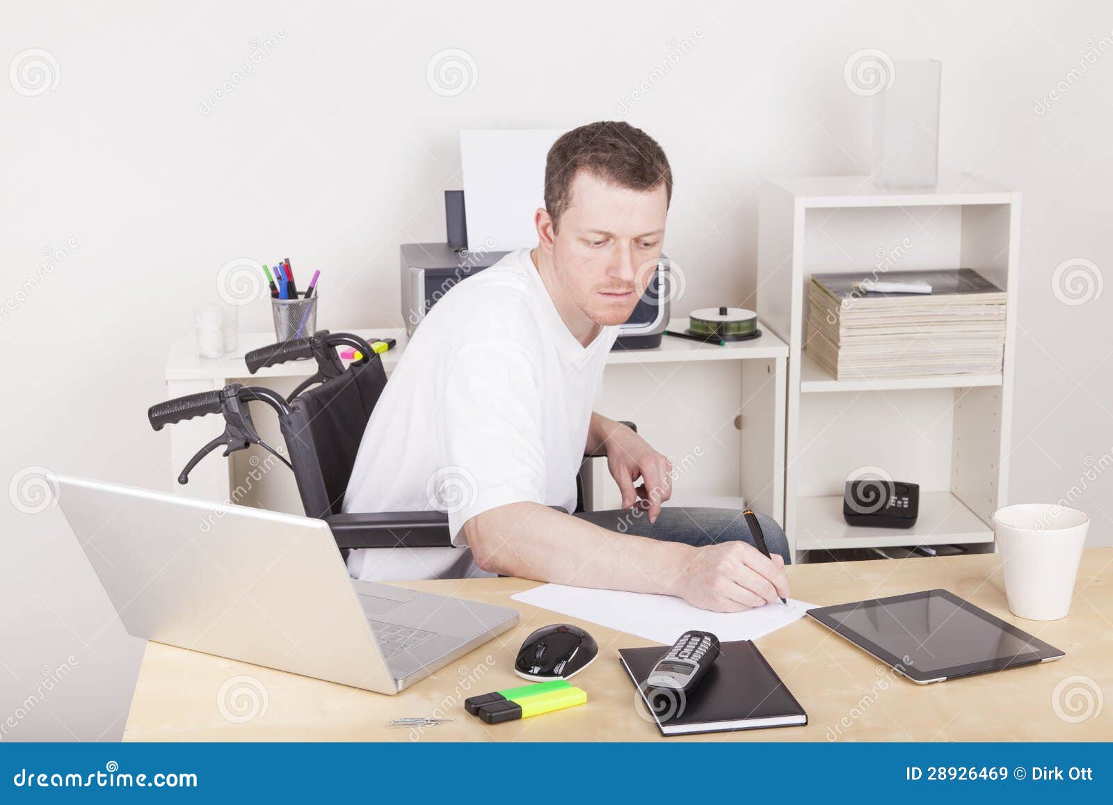 Disabled Man In Wheelchair At Home Office Stock Image Image Of Device
