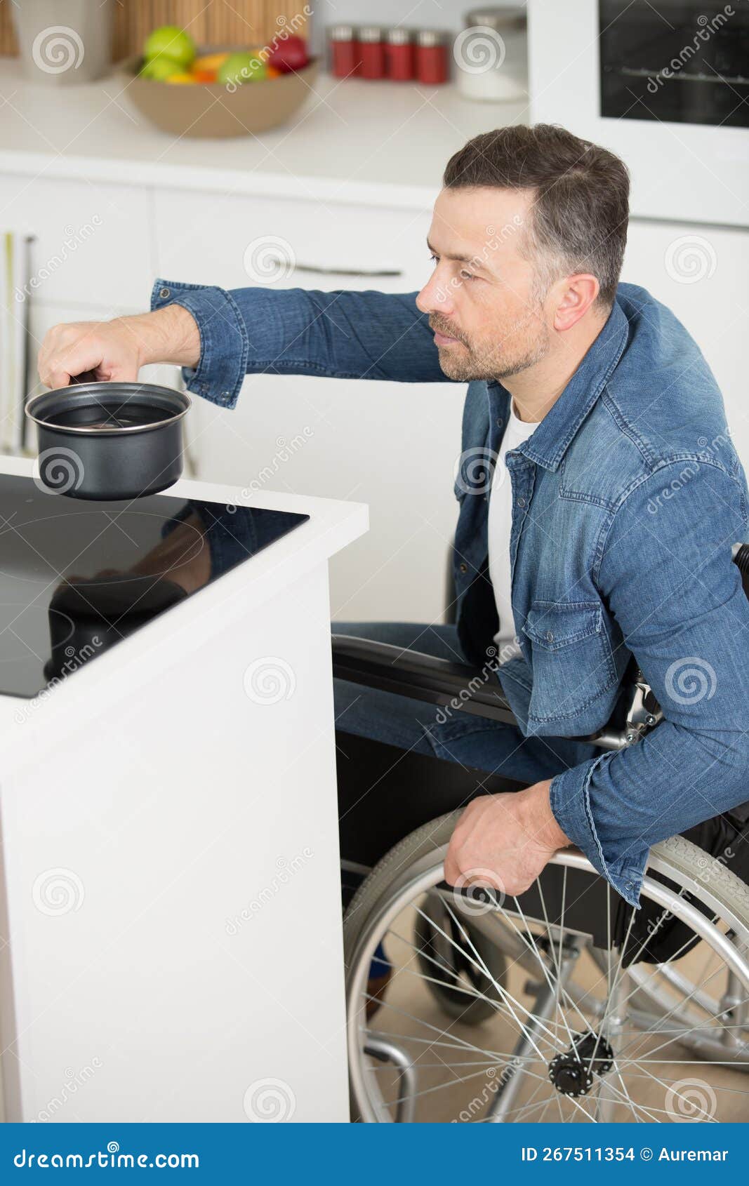 Disabled Man in Wheelchair in Kitchen Stock Photo - Image of cooking ...