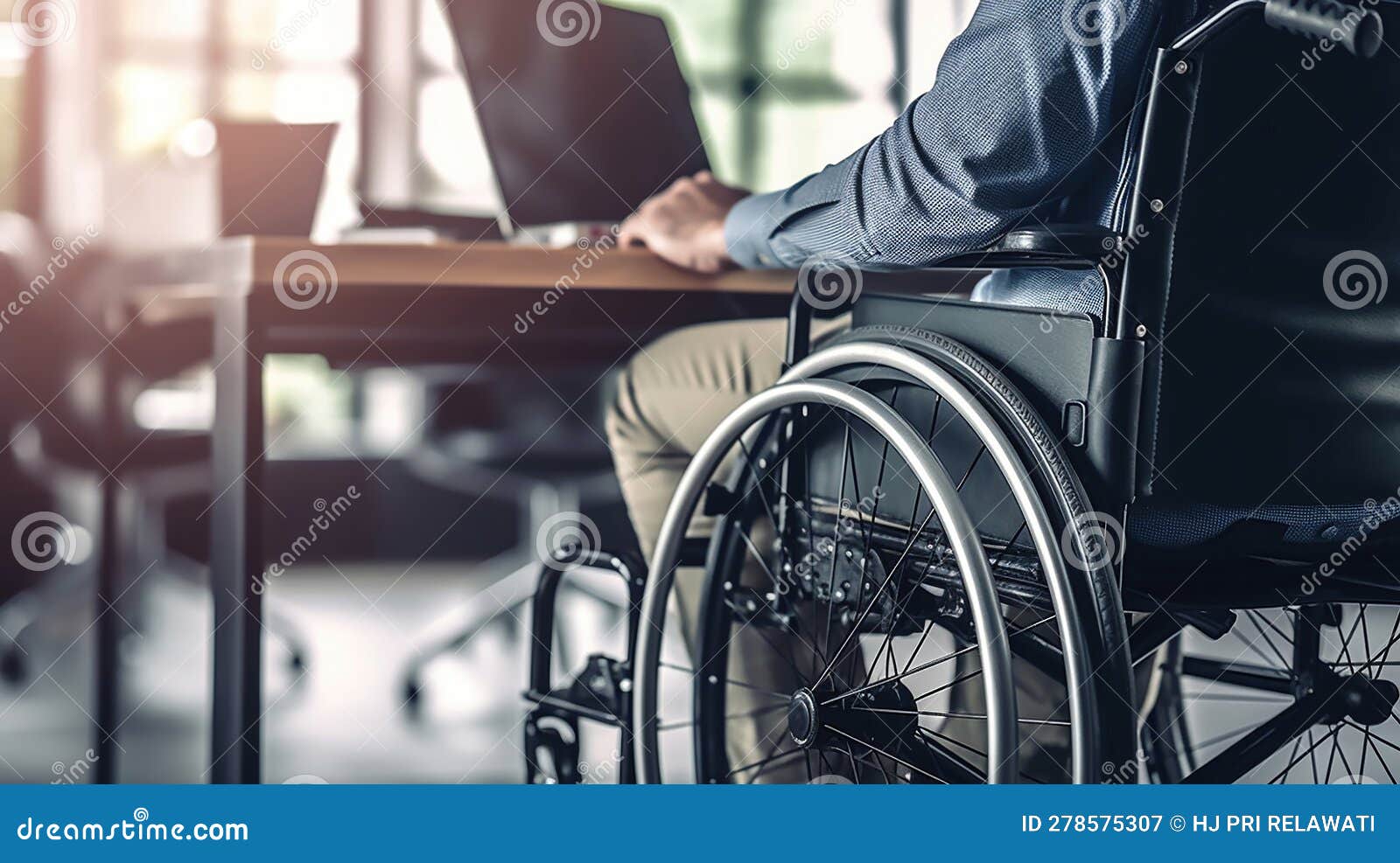 Disabled Man On Wheelchair In Office Generative Ai Stock Illustration