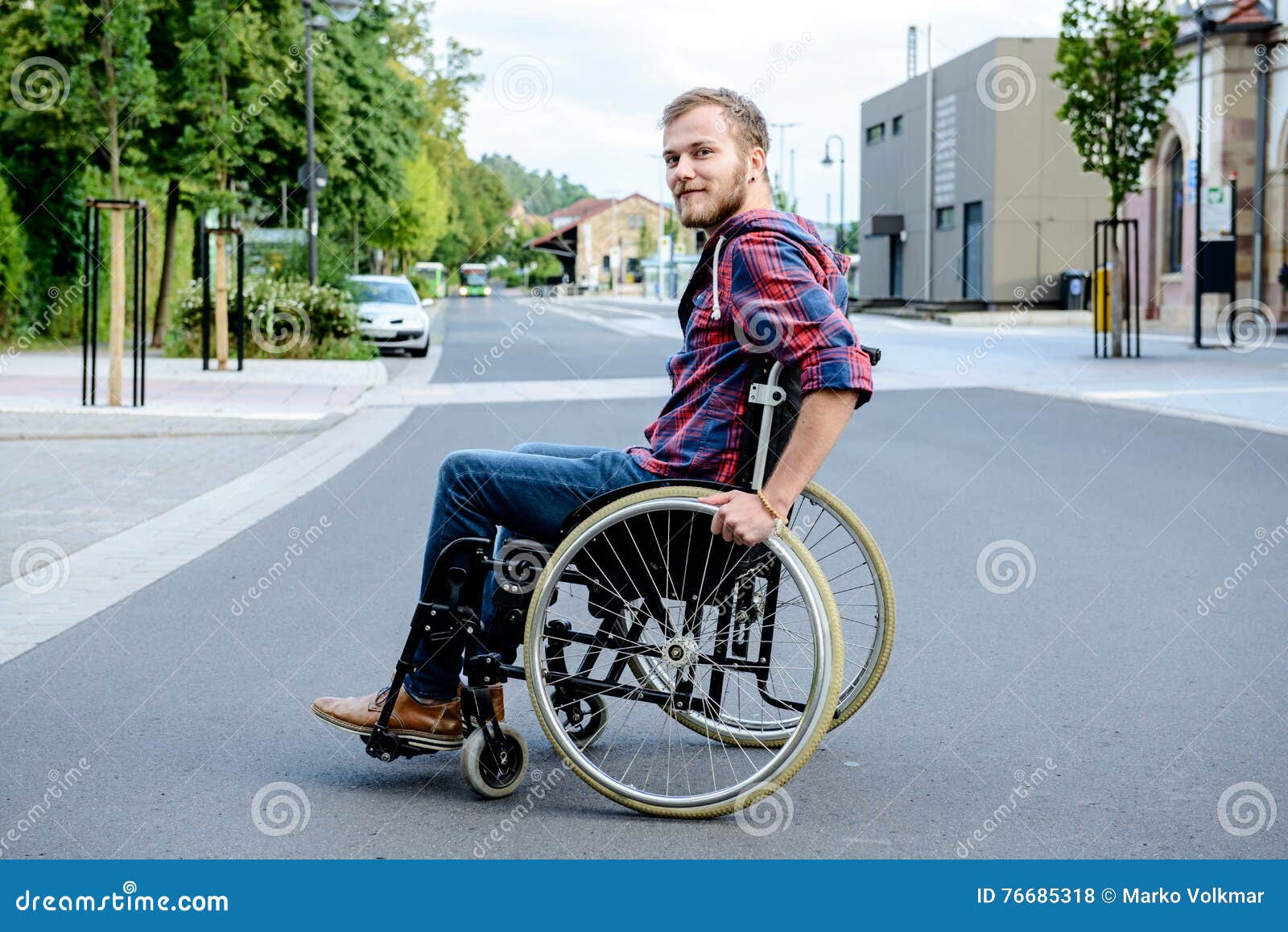 Disabled Man in Wheelchair on Road Stock Photo - Image of ...