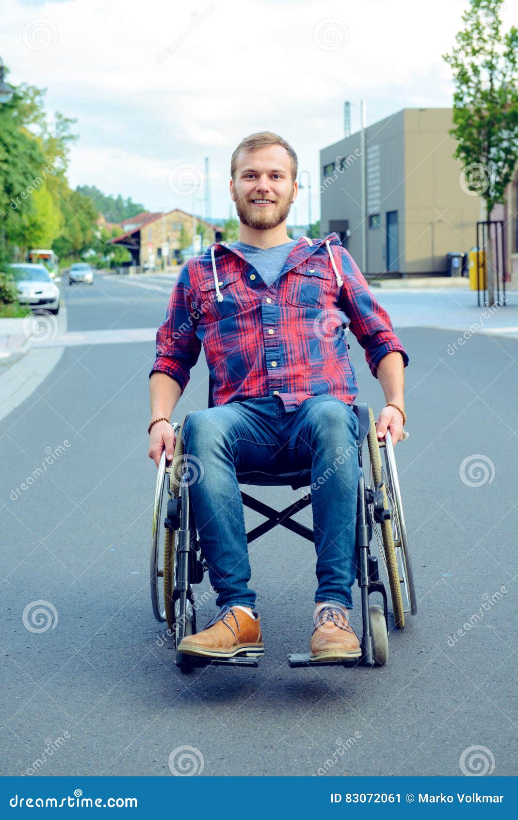 Disabled Man in Wheelchair on Road Stock Image - Image of ...