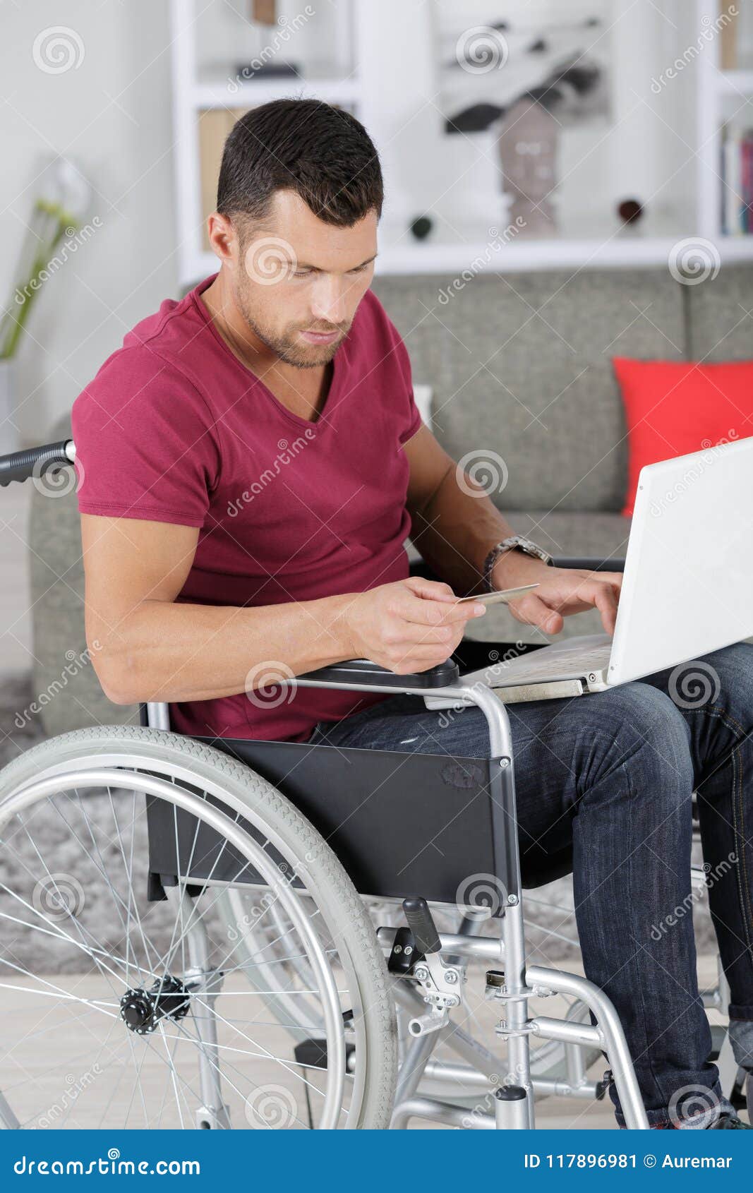 Disabled Man in Wheelchair Typing on Laptop Stock Image - Image of wheelchair, male: 117896981
