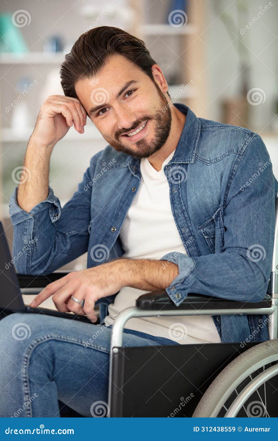 Disabled Man in Wheelchair Using Notebook Computer Stock Image - Image ...