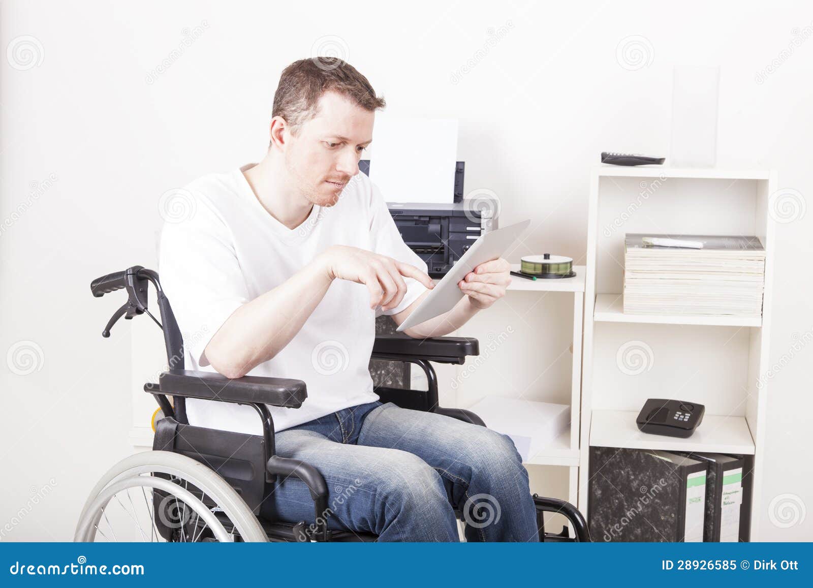 Disabled Man in Wheelchair at Work Stock Image - Image of desk ...