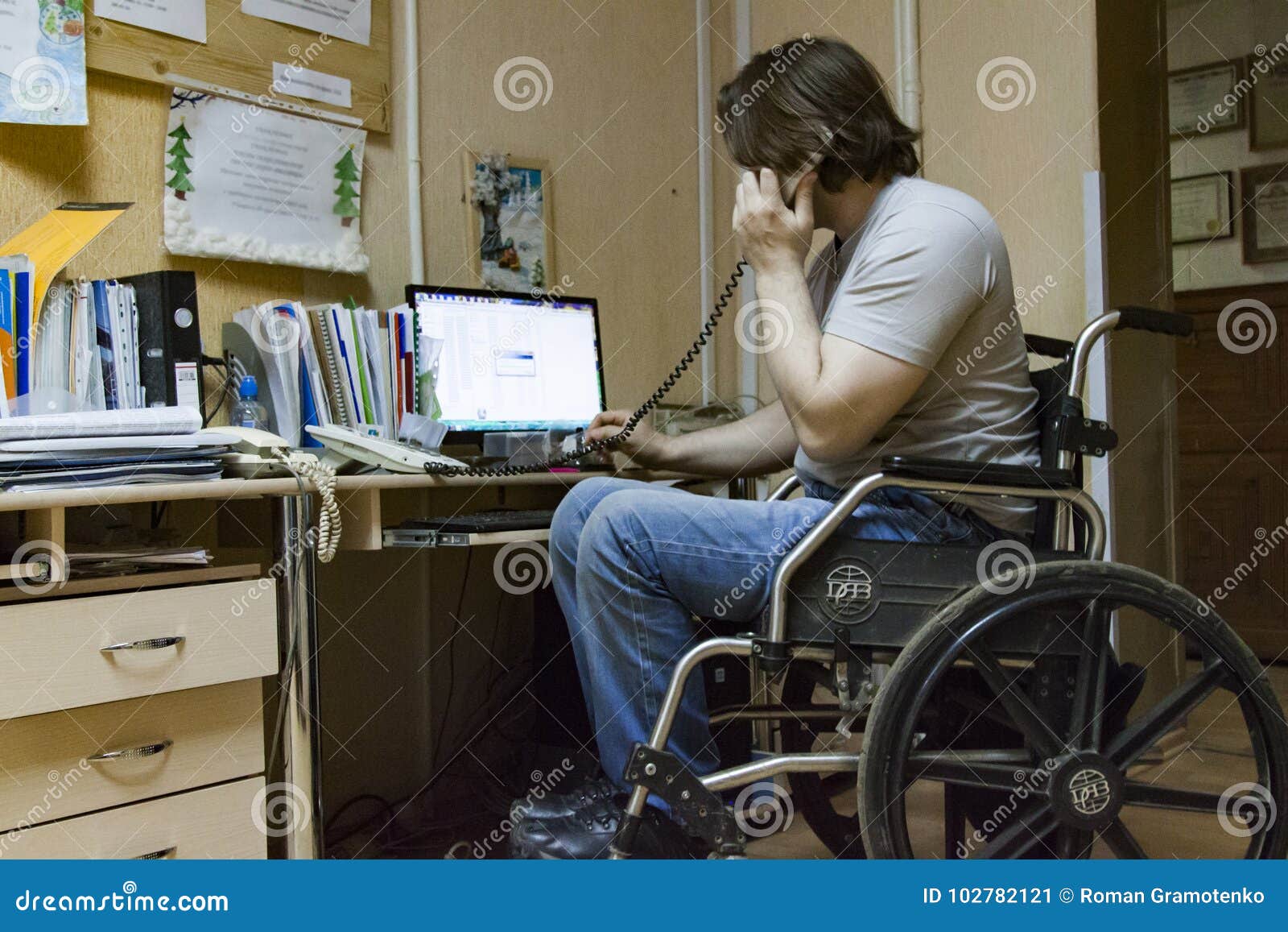 Disabled man at work editorial photo. Image of office - 102782121