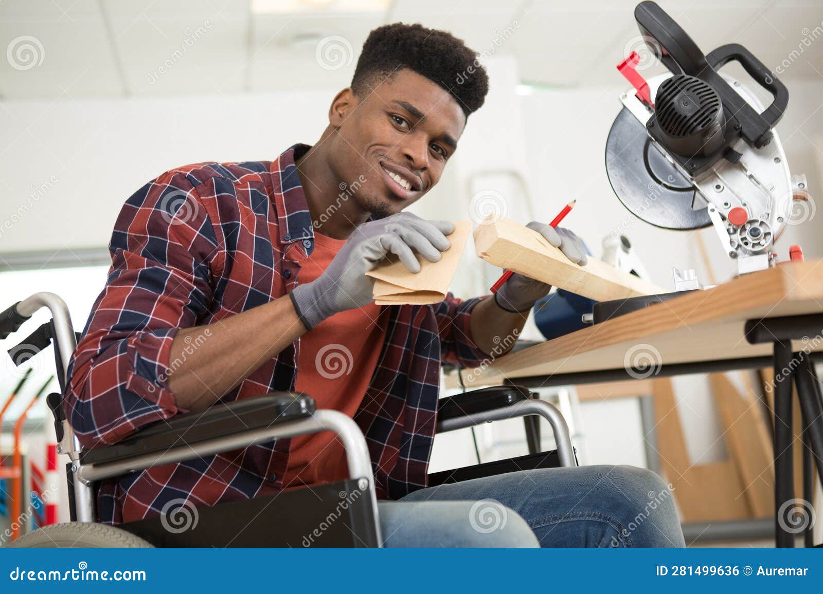Disabled Man Working with Circular Saw Stock Photo - Image of ...