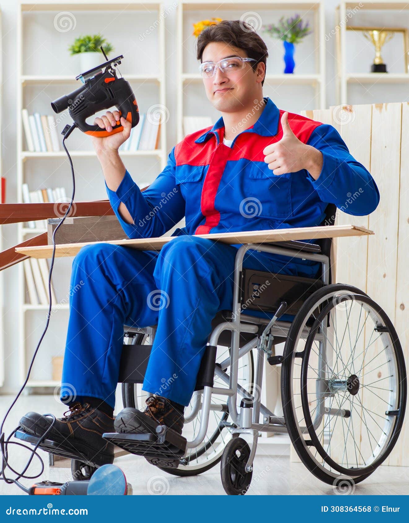 Disabled Man Working with Circular Saw Stock Photo - Image of ...