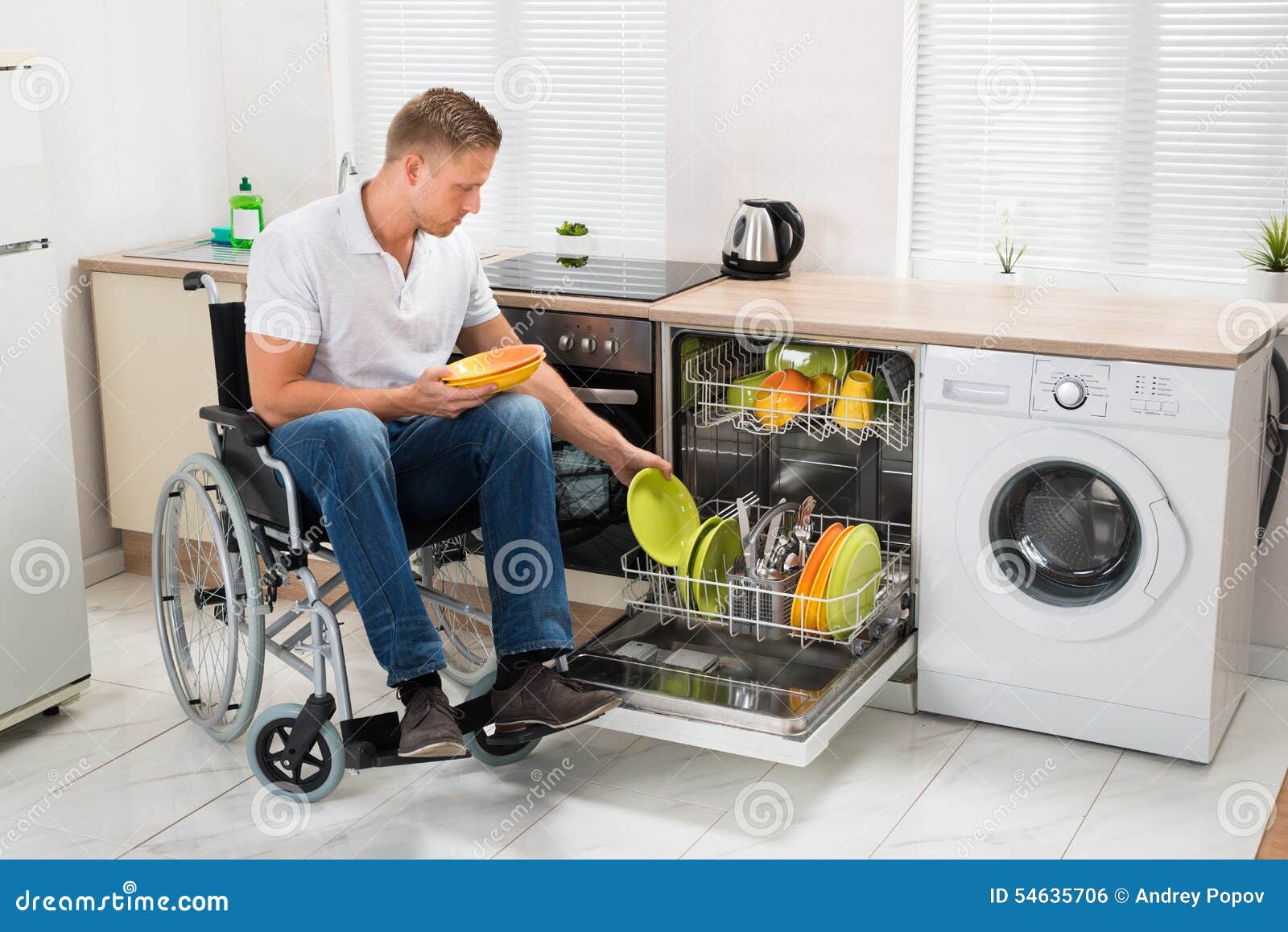 Disabled Man Working in Kitchen Stock Photo - Image of floor ...