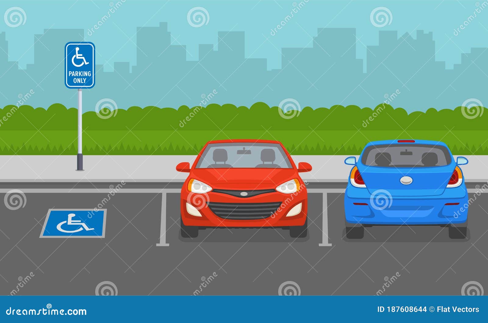 Disabled Parking Area. Cars on a Parking. Front View Stock Vector ...