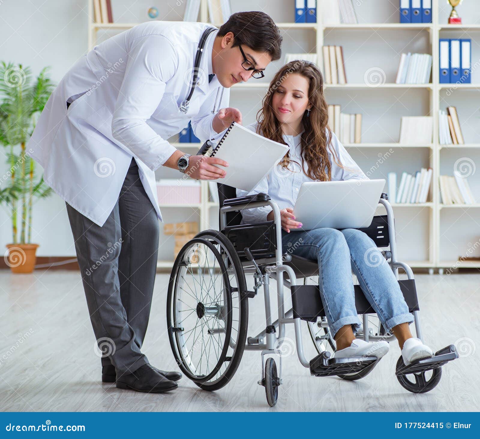 Disabled Patient on Wheelchair Visiting Doctor for Regular Check Stock ...