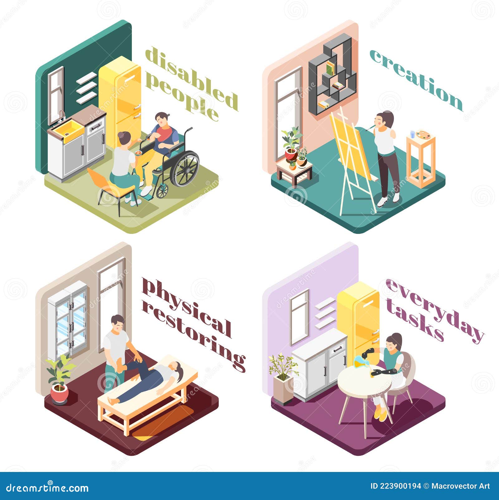 Disabled People 2x2 Design Concept Stock Vector - Illustration of ...