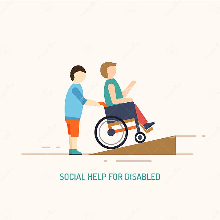 Disabled People Help Concept. Stock Vector - Illustration of colorful ...