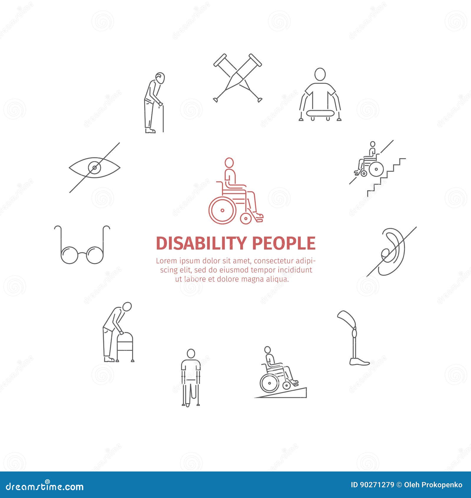 Disabled People Line Icons Set Isolated. Care Help and Accessibility ...