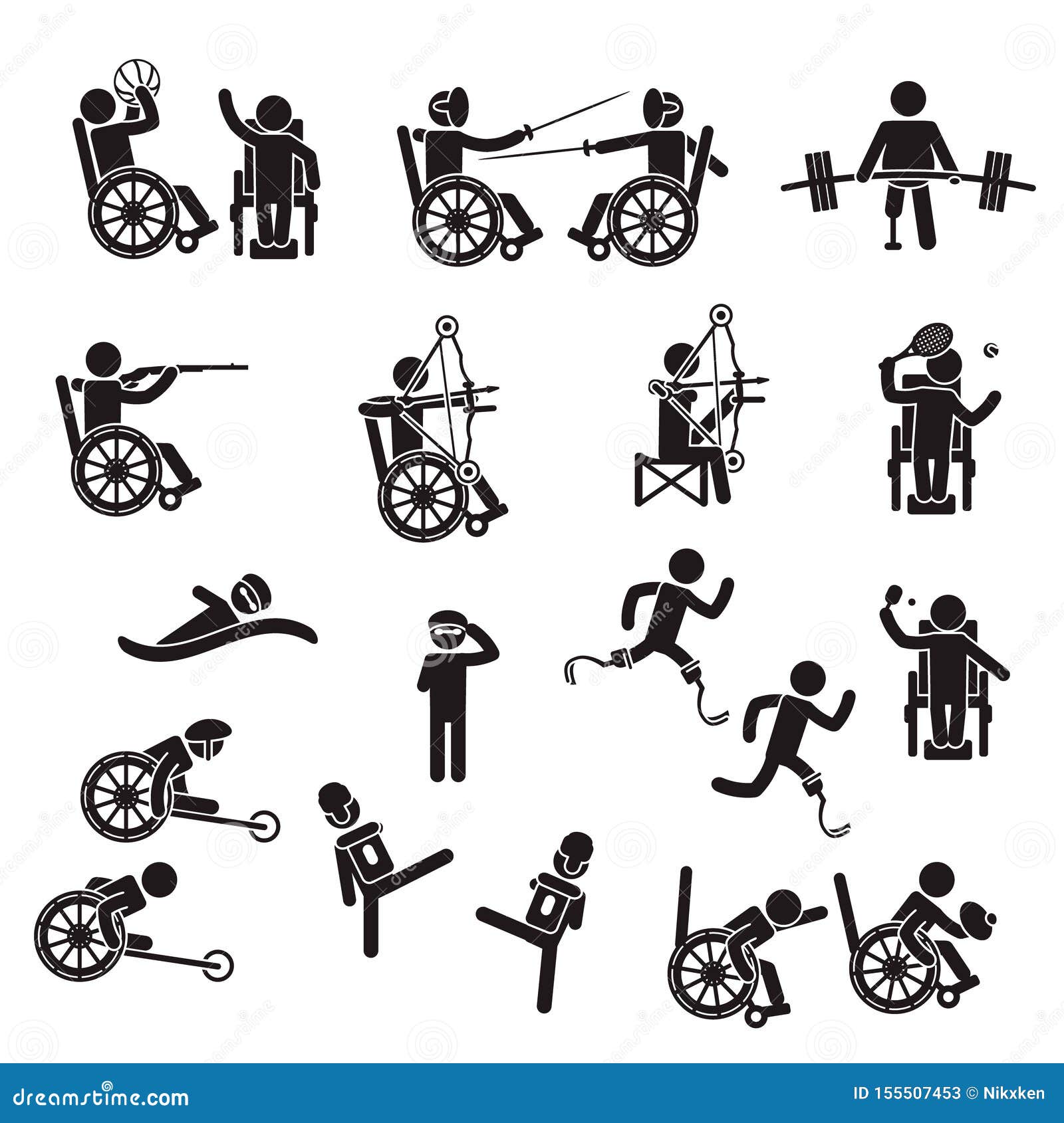Disabled People Sports Icon Set. Vector Stock Vector - Illustration of ...