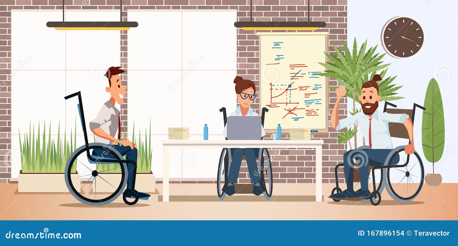 Disabled People Teamwork Flat Vector Concept Stock Vector ...