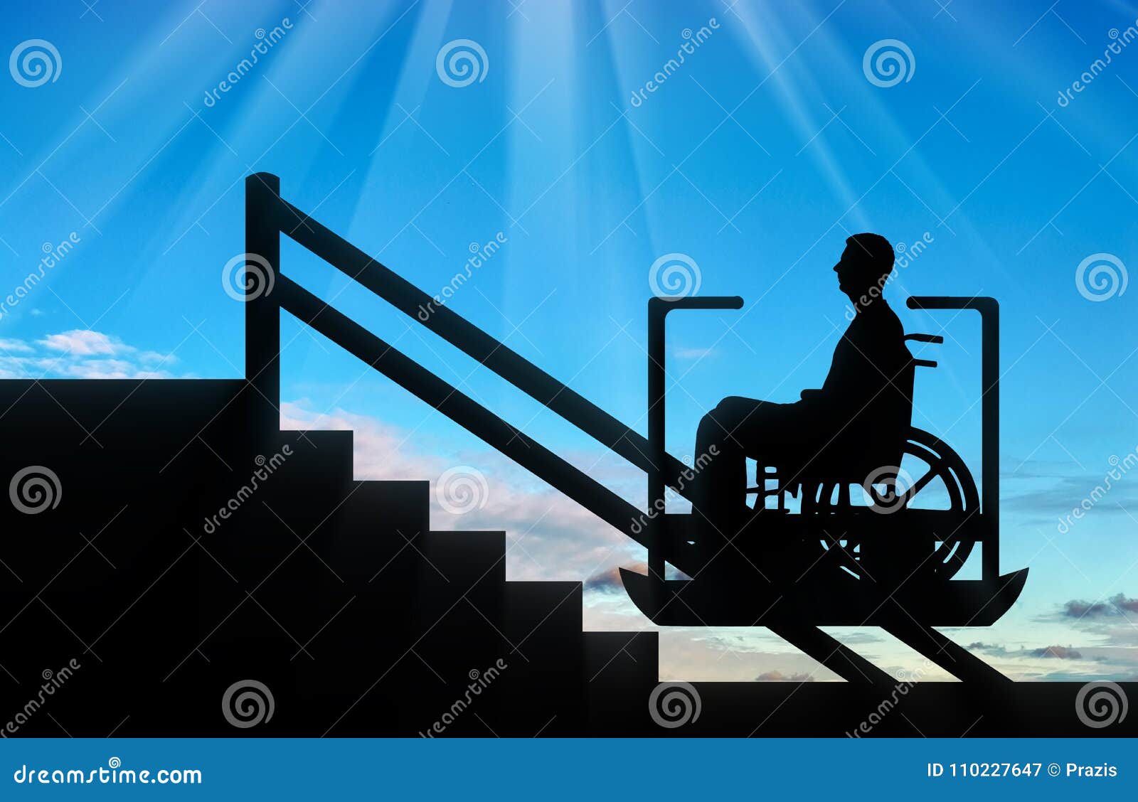 Disabled Person Climbs on Elevator for Disabled on Stairs Stock Image ...