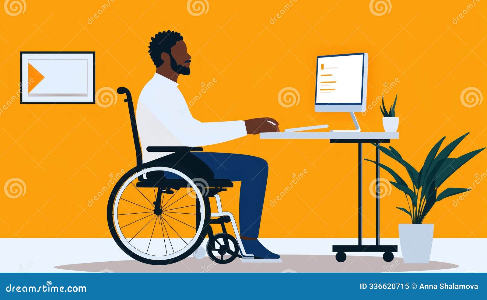 Disabled Professional Working at Computer in Modern Office Environment ...