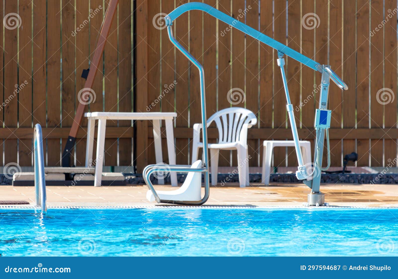 Disabled Seating by the Pool Stock Image - Image of disability, swim ...