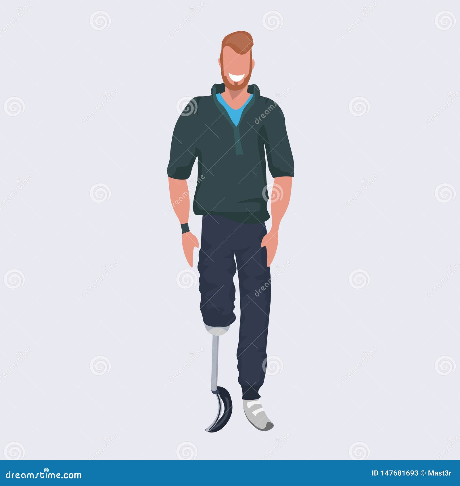 Disabled Man With Artificial Leg Vector Illustration Isolated On White ...