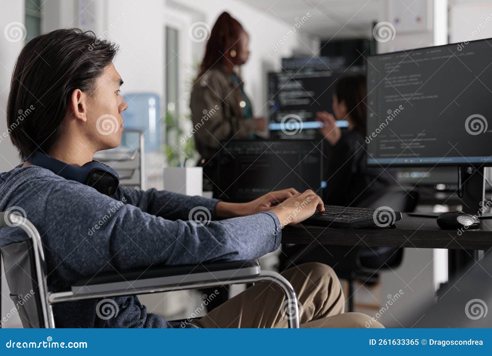 Disabled Software Developer Typing Programming Code on Computer Stock Image - Image of computing ...