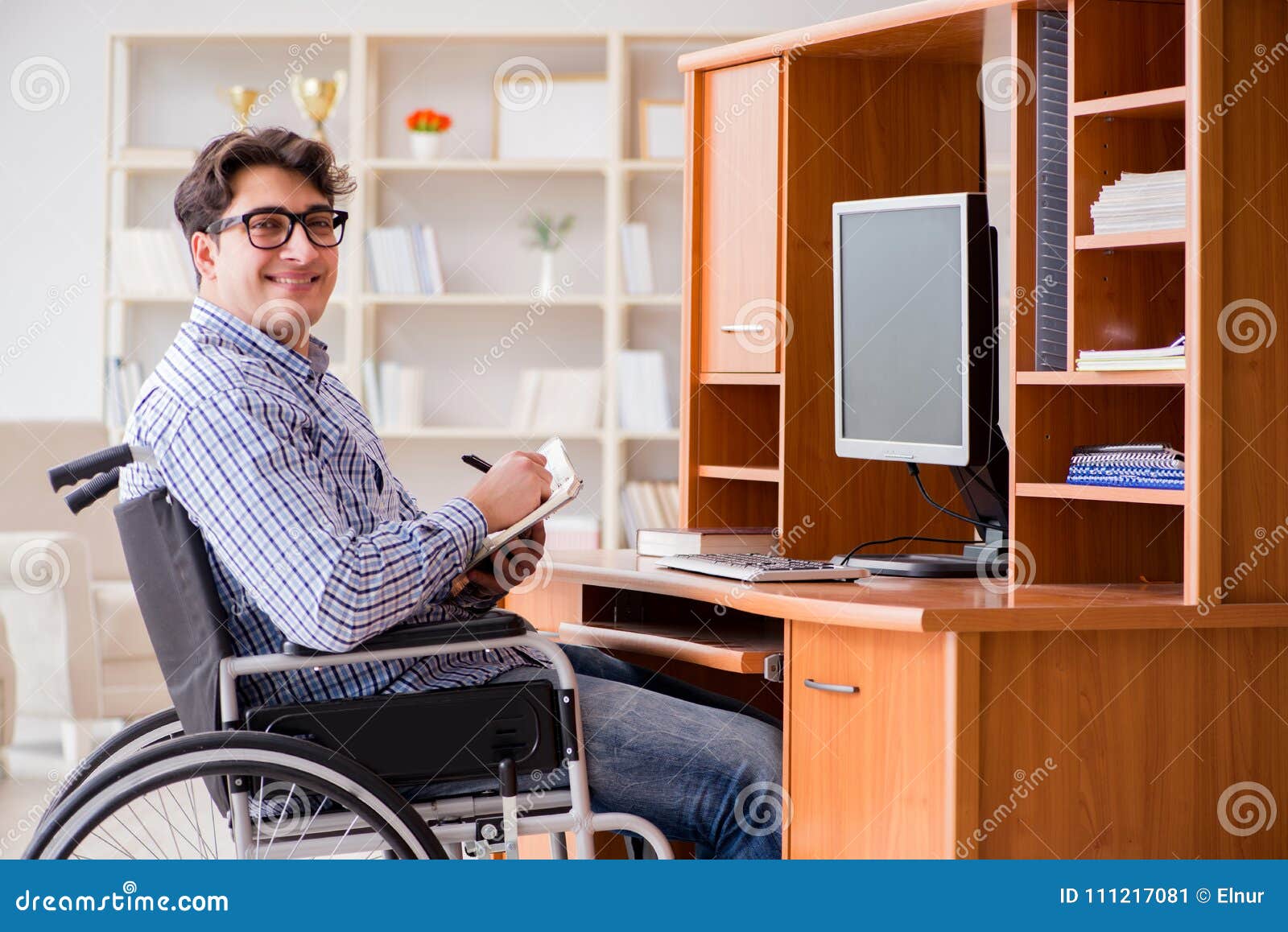 The Disabled Student Studying at Home on Wheelchair Stock Image - Image ...